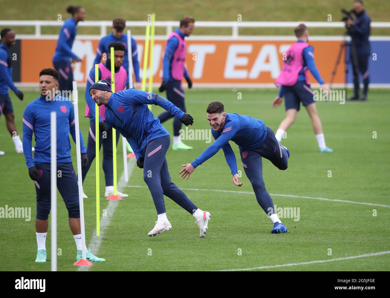 England's Kyle Walker and Declan Rice during a training session at St ...