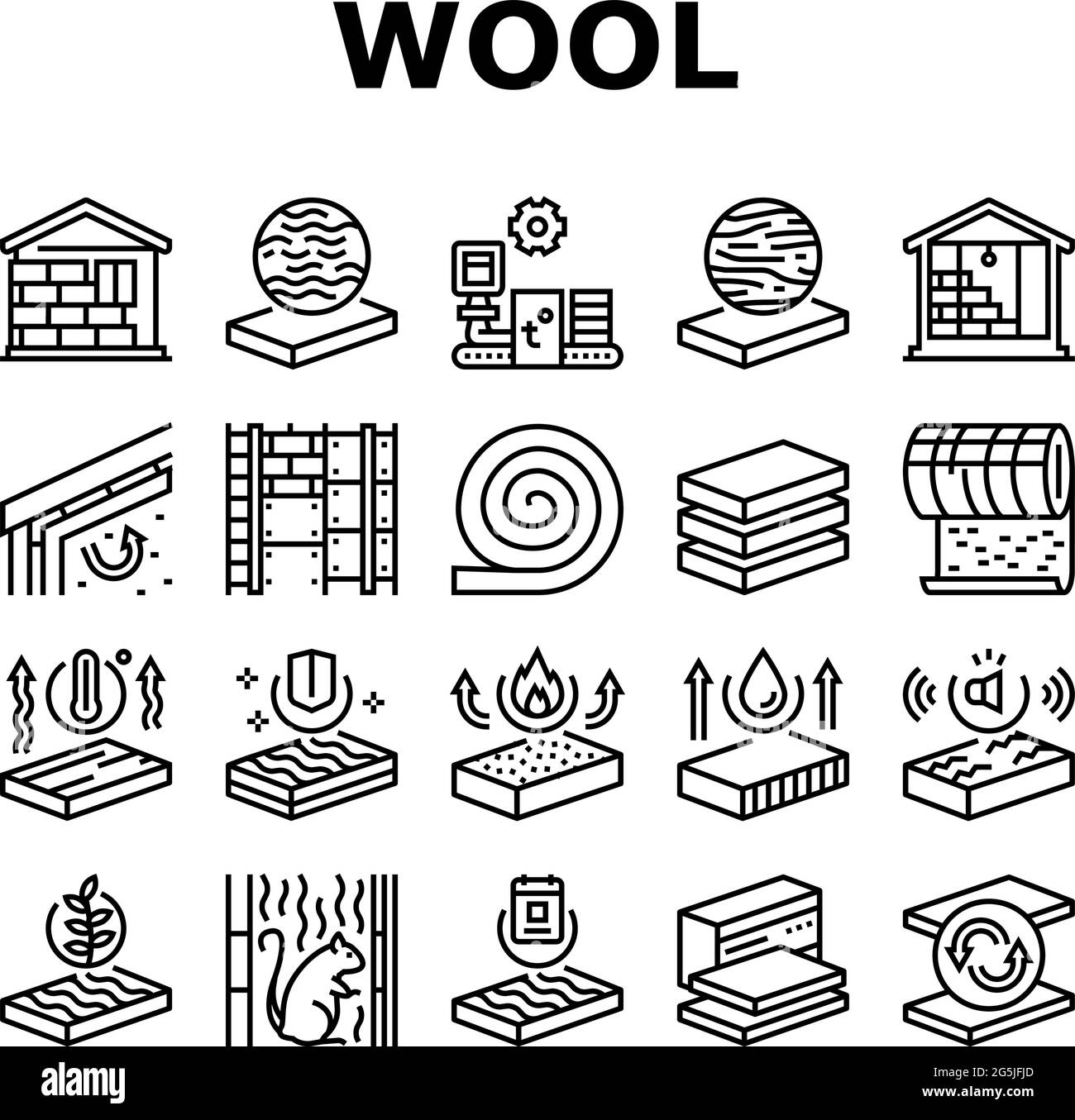 Mineral Wool Material Collection Icons Set Vector Stock Vector Image ...
