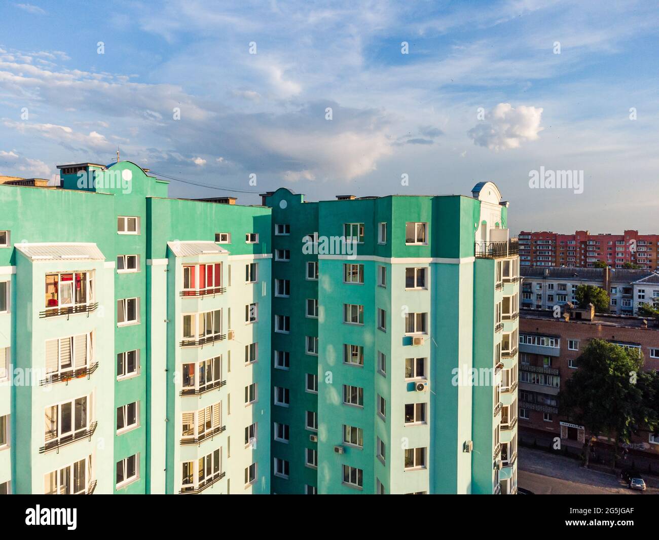 Aerial view of modern urban apartment building in Europe city ...