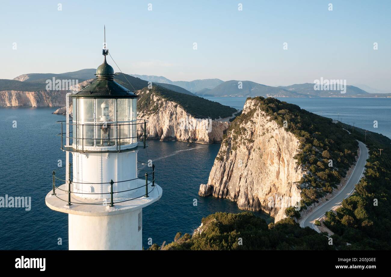 Aerial view of white lighthouse of island Lefkada Stock Photo - Alamy