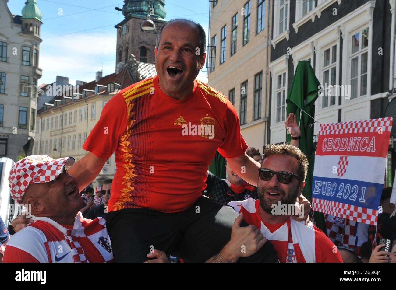 Copenhagen, Denmark. 28 June 2021, Cratian football fans enjoy summer ...