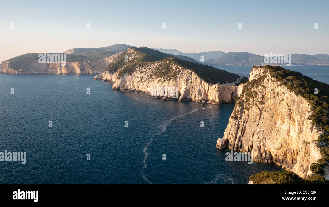 Aerial view at majestic landscape of island Lefkada, Cape of Ducato ...