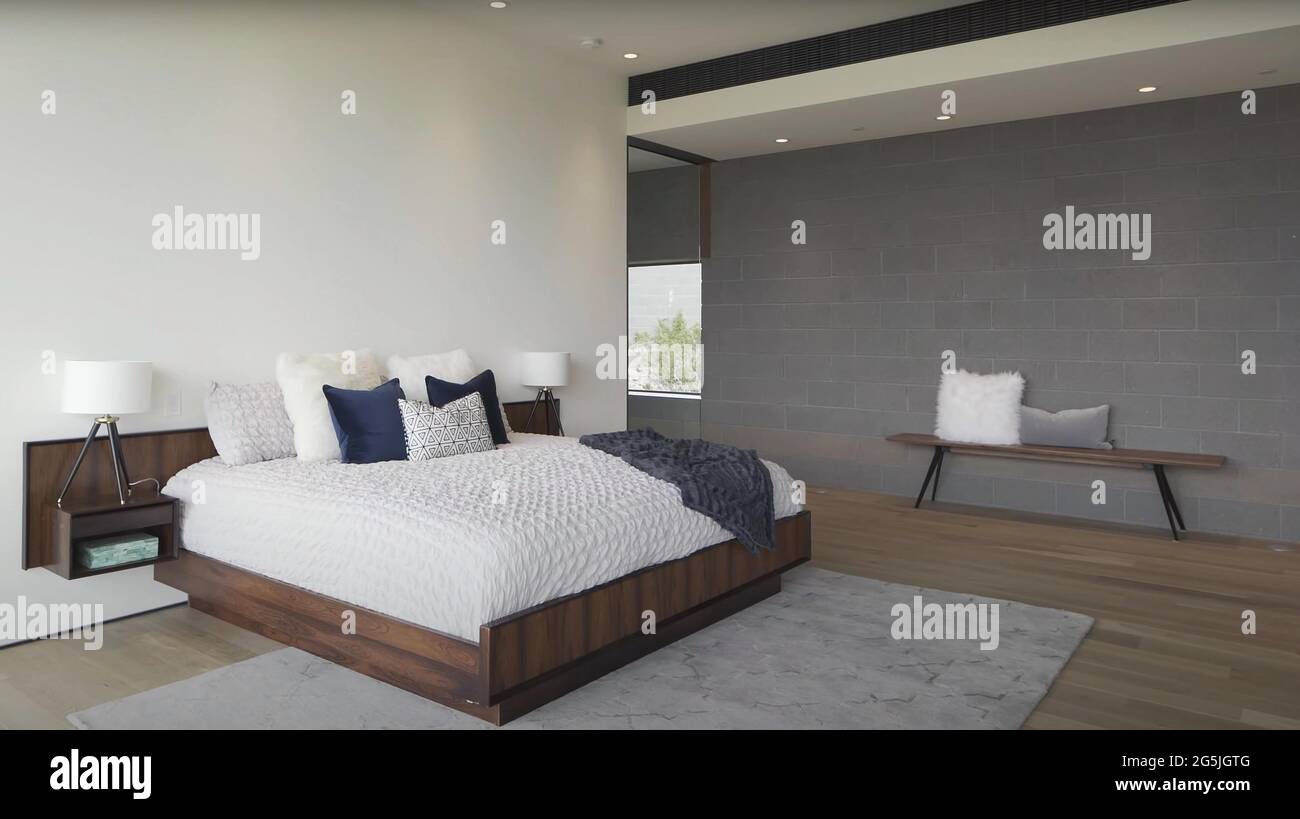 Luxurious Bright Bedroom With Comfortable King Size Bed and Modern ...