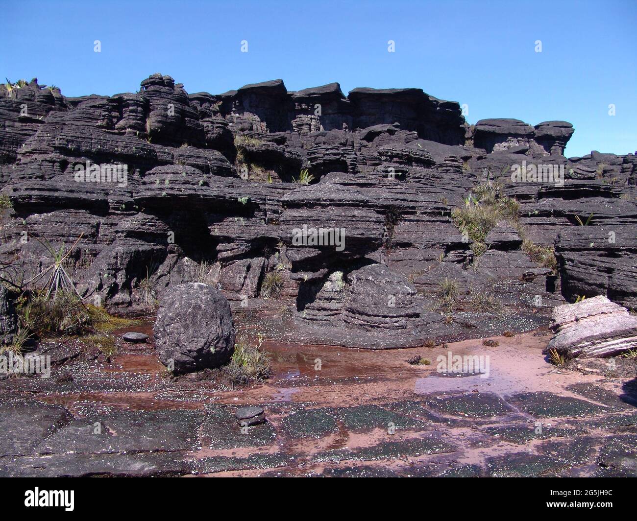 Many stone formations on the climbing path of Mount Roraima in ...