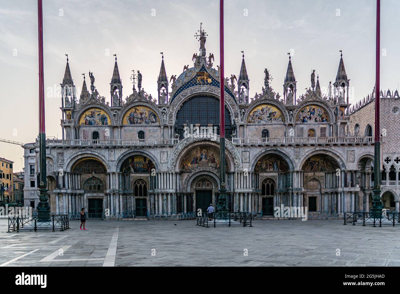 Early morning view of the front facade of the Basilica di San Marco or ...