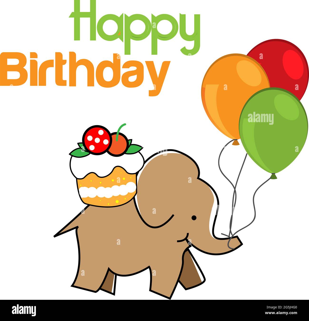 Happy birthday vector design with elephant bring cake and balloons ...