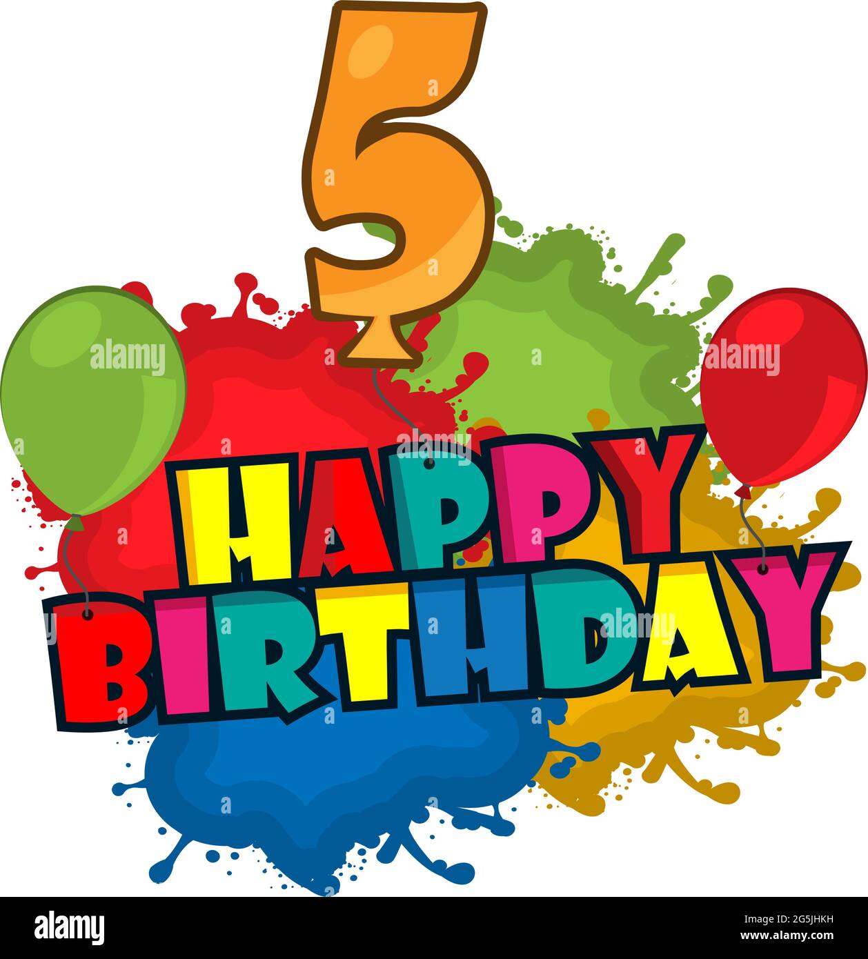 Happy birthday vector design with number five, for five years old child ...