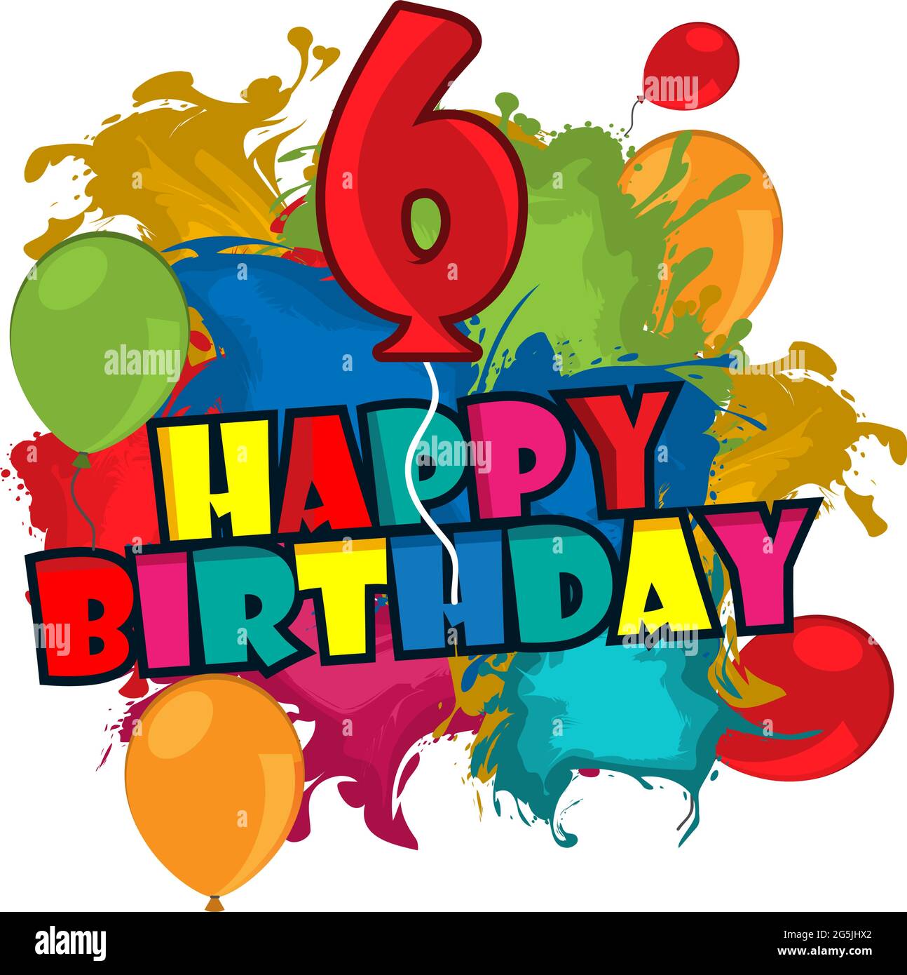 Happy birthday vector design with number six, for 6 years old child ...