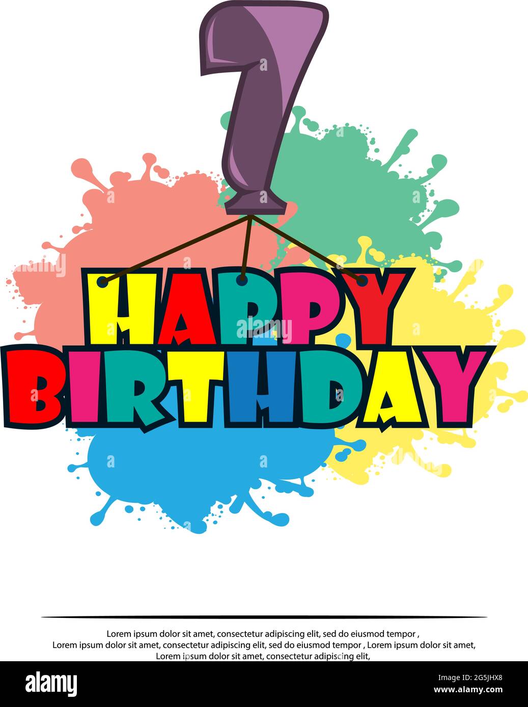 Happy birthday vector design with number seven, for 7 years old child ...