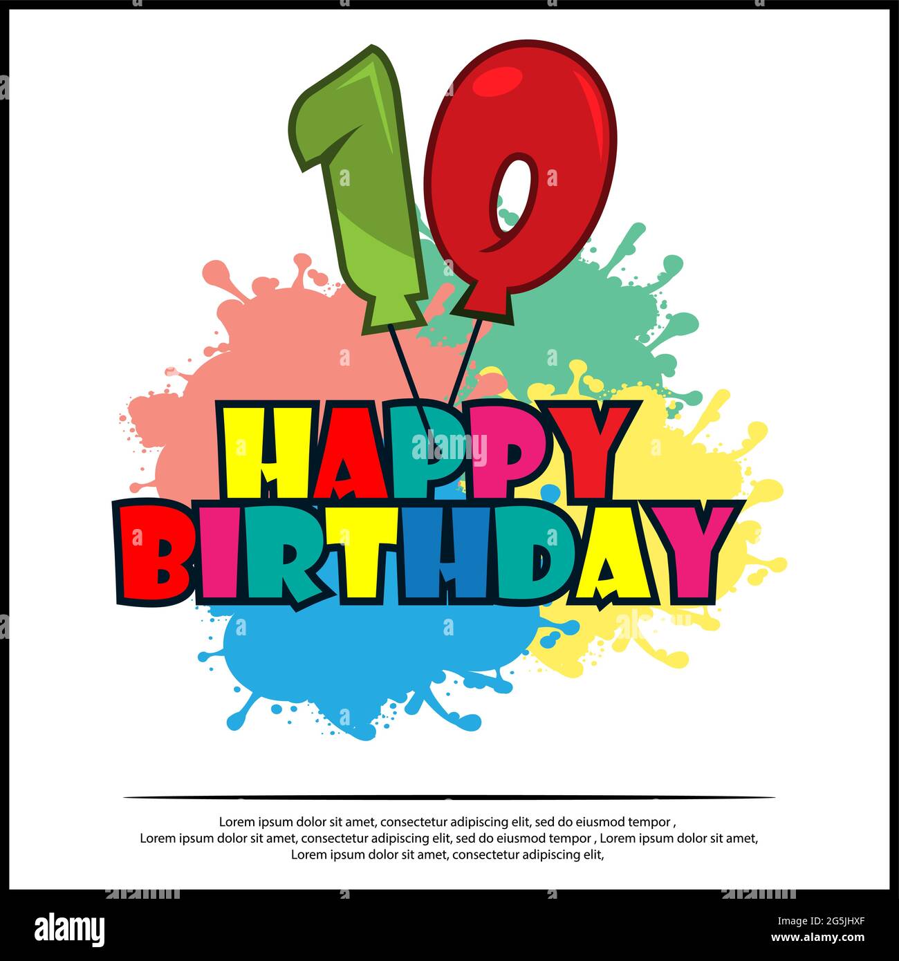 Happy birthday vector design with number ten, for ten years old child ...