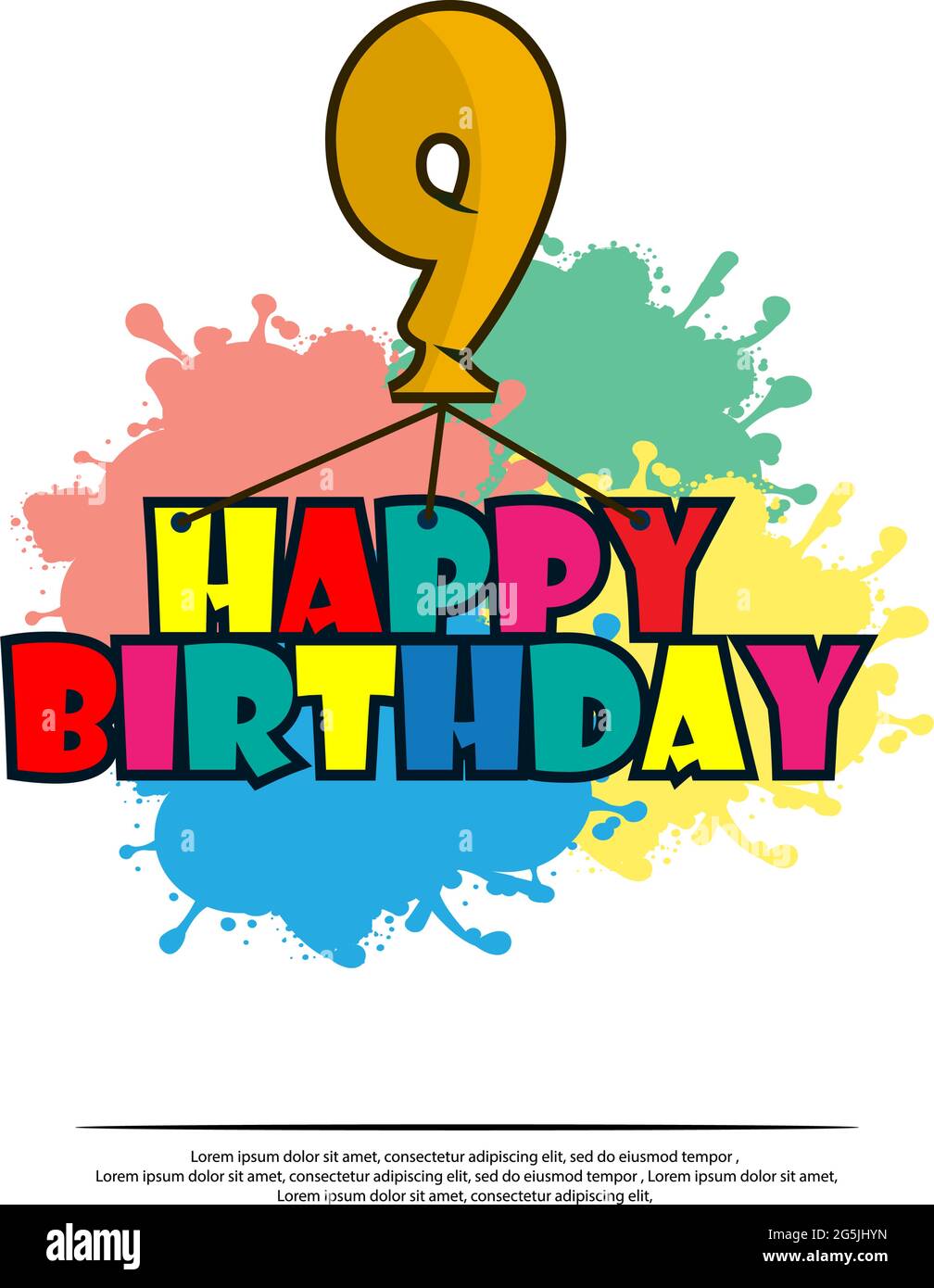 Happy birthday vector design with number nine for 9 years old child ...