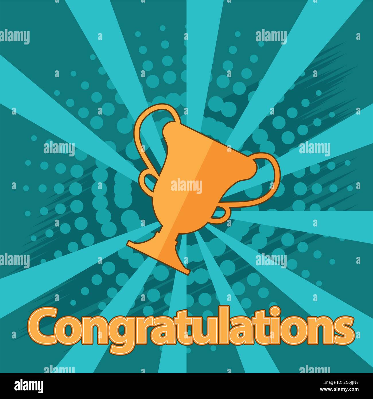 Congratulations with trophy on the flat background. Flat vector ...