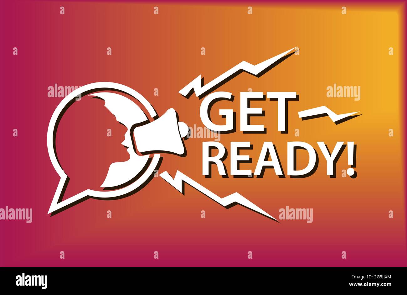 Get ready with megaphone. Flat vector illustration on colorful ...