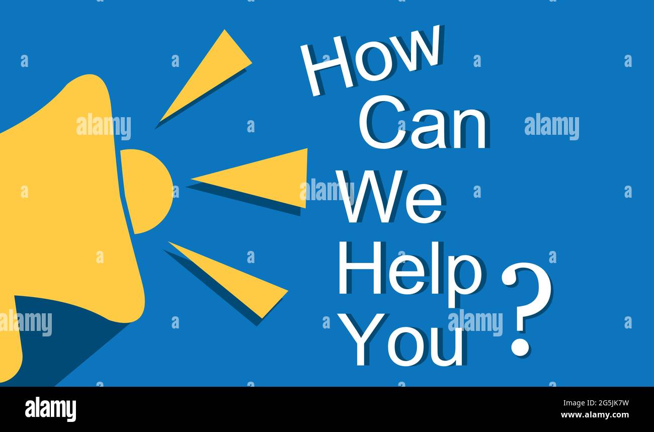 How can we help you with megaphone. Flat vector illustration on white ...