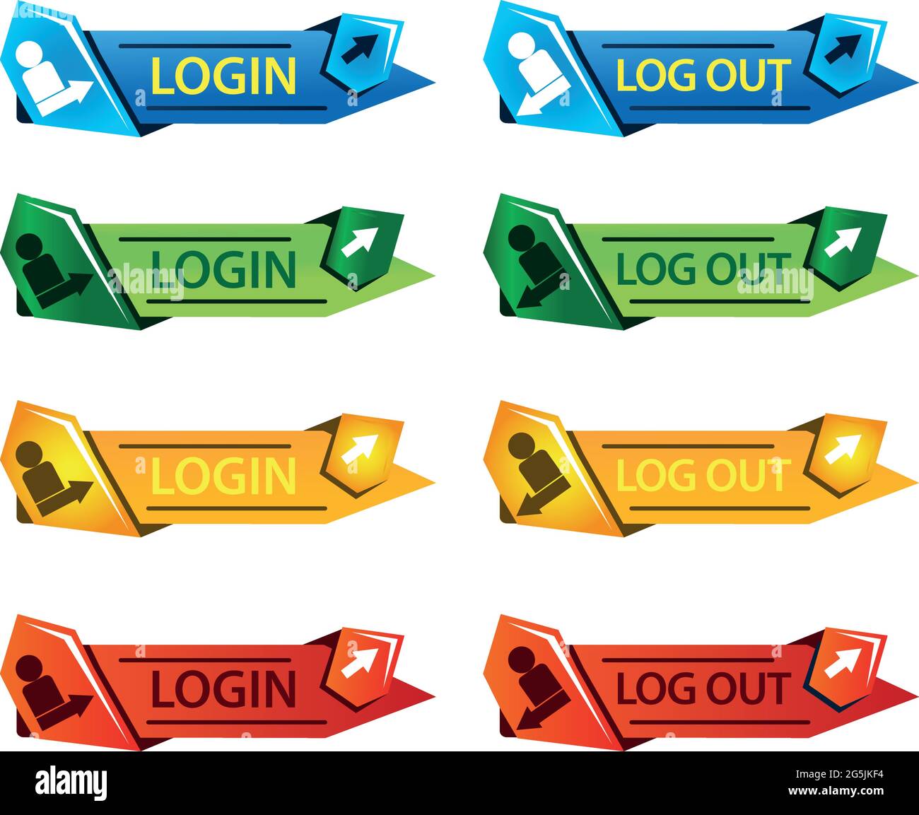 Login and logout text button. Set stickers and banner Stock Vector ...