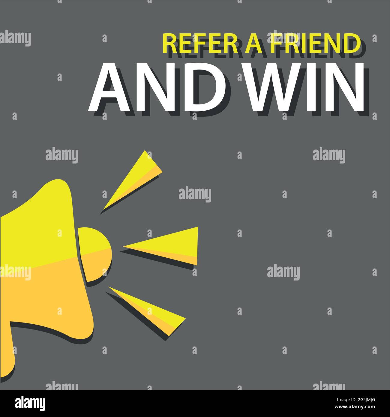 Refer a friend and win with megaphone. Flat vector illustration on gray ...