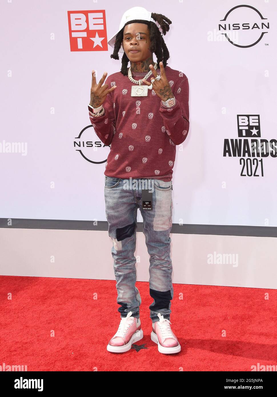 SpotemGottem arrives at the BET Awards 2021 held at the Microsoft ...