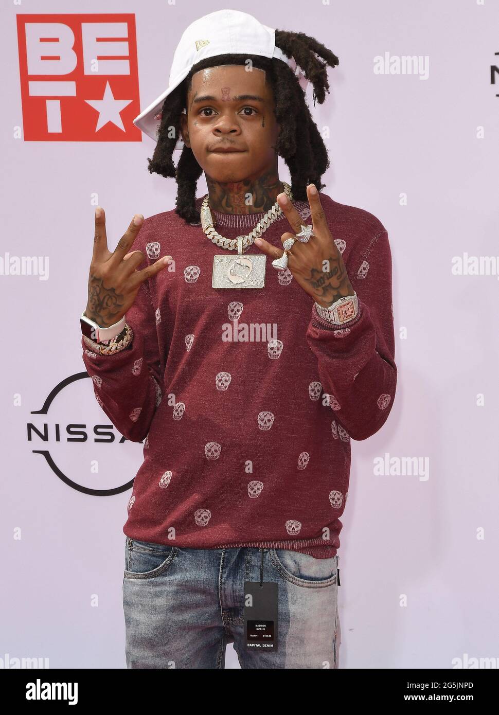 SpotemGottem arrives at the BET Awards 2021 held at the Microsoft ...