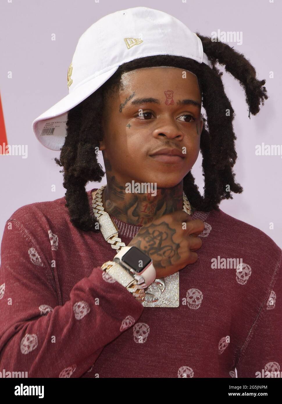 SpotemGottem arrives at the BET Awards 2021 held at the Microsoft ...