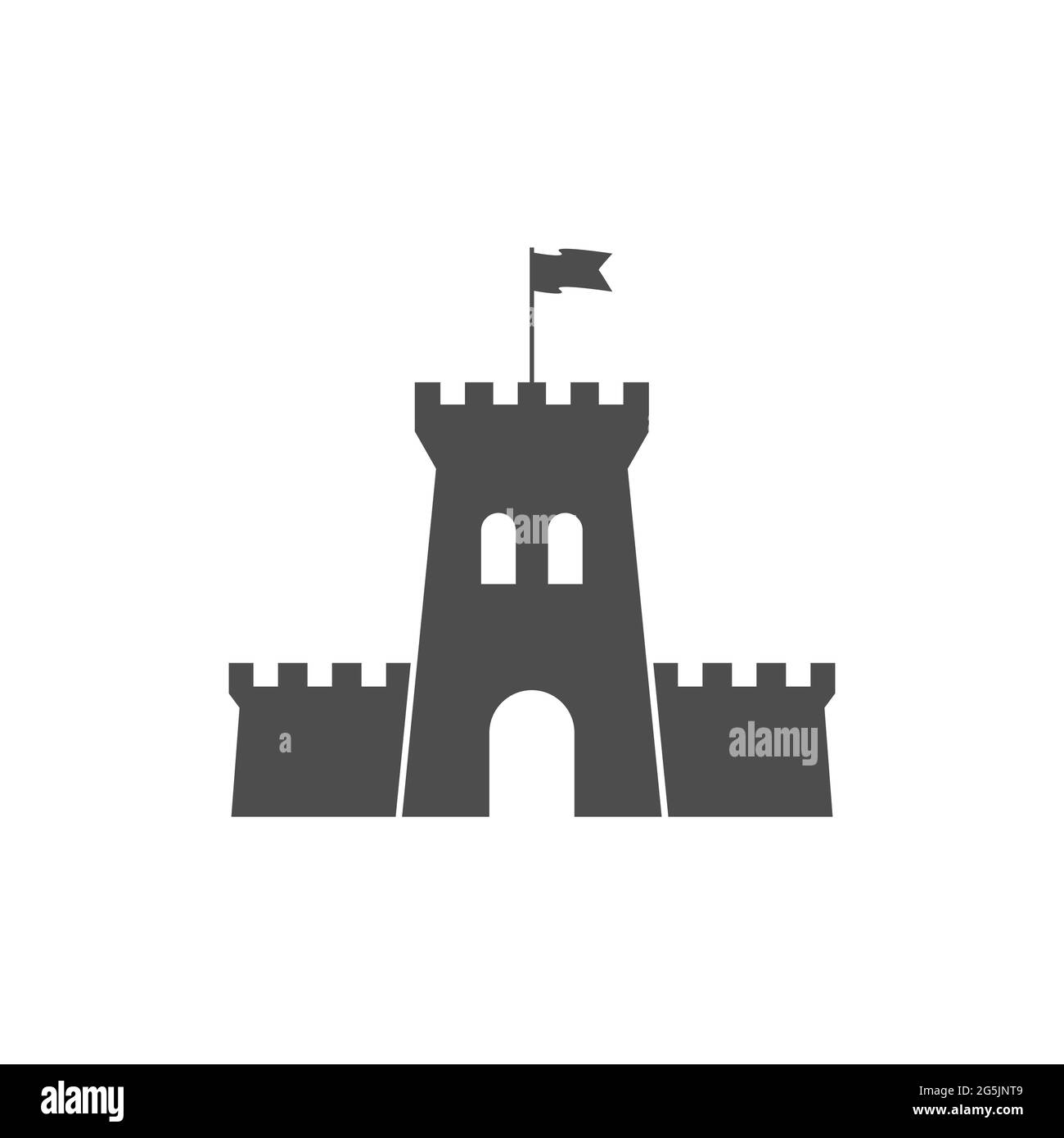 fortress icon. The fortress tower and the flag is flying in the wind ...