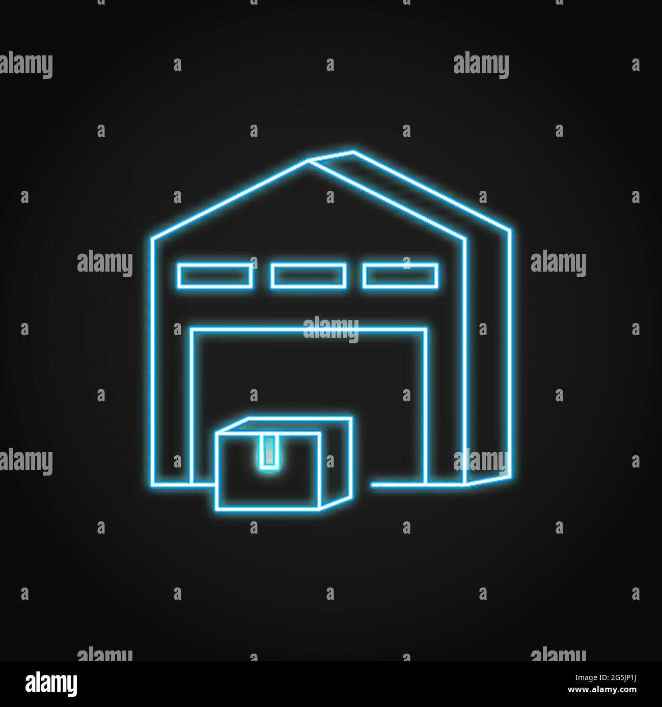 Neon warehouse icon in line style. Storage building with parcel box ...