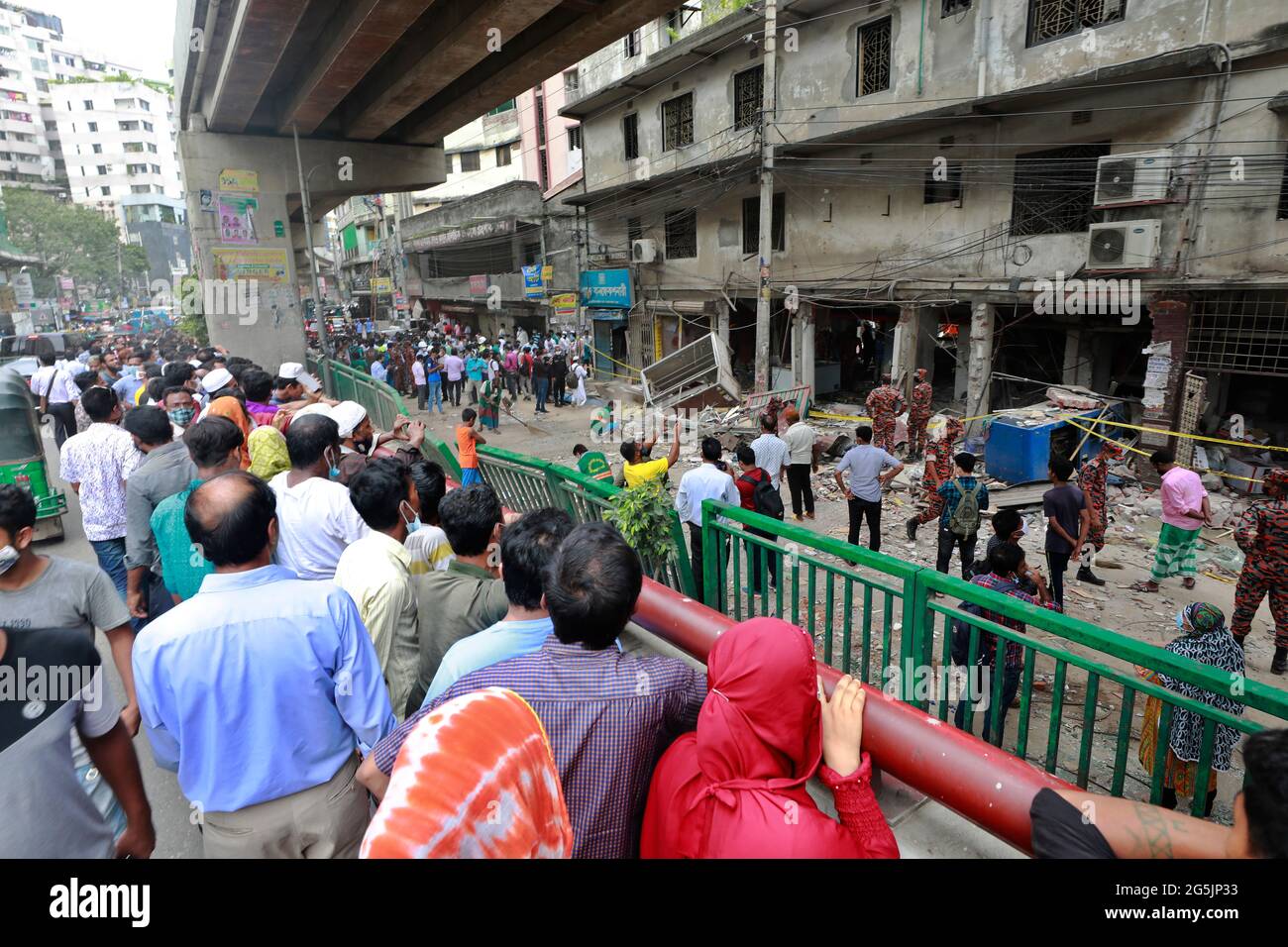Dhaka, Bangladesh - June 28, 2021: Members of the rescue team work to ...