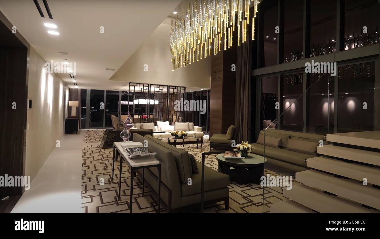 Spacious Big Living Room Of Luxurious Estate With Wooden Elements ...
