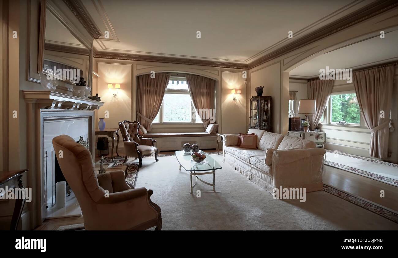 Spacious Big Living Room Of Luxurious Estate With Wooden Elements ...