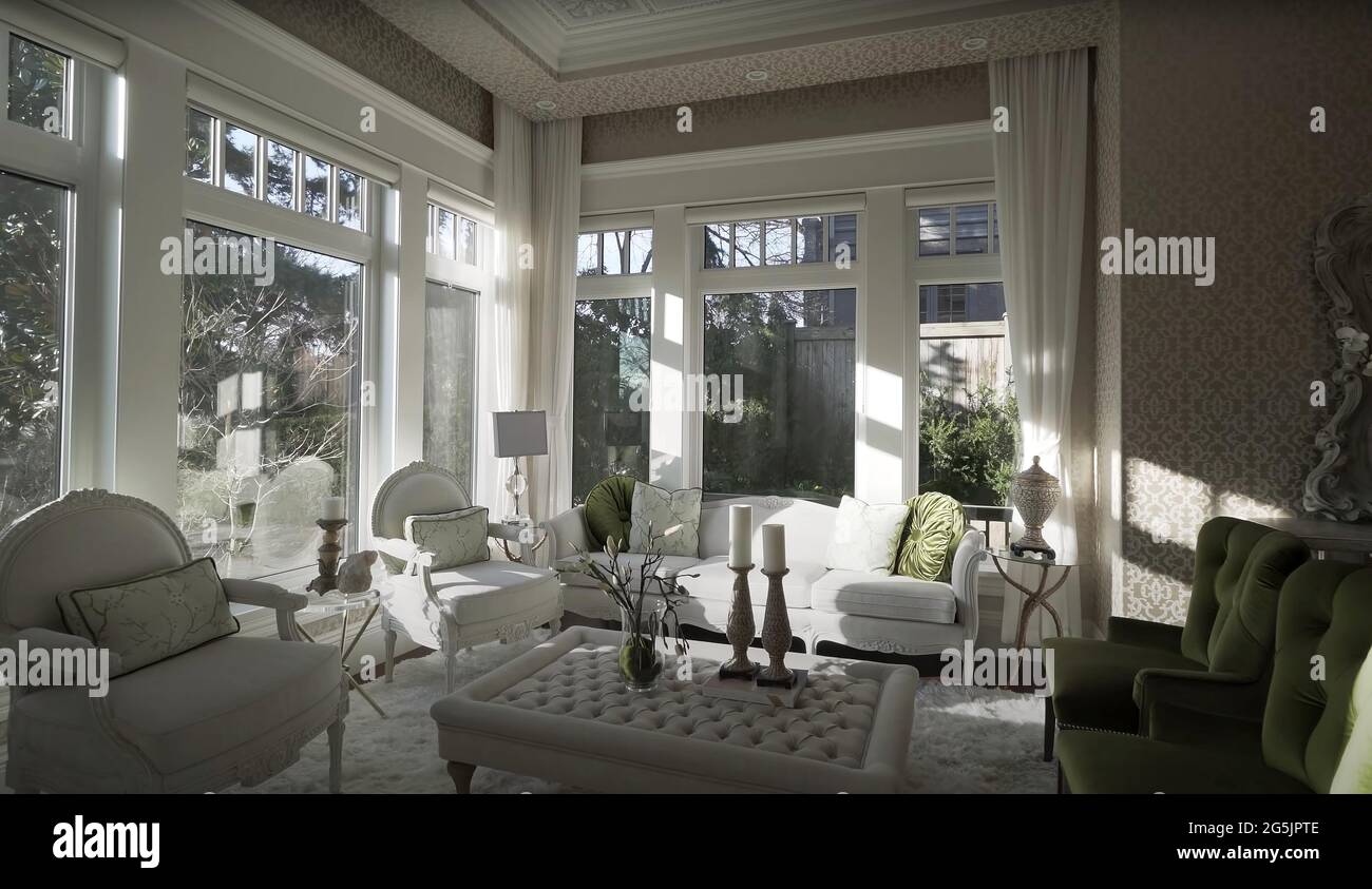 Spacious Big Living Room Of Luxurious Estate With Wooden Elements ...