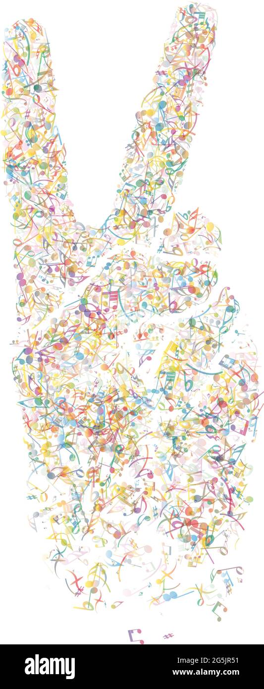 Musical Design From Musical Notes Elements And Hand in Victory Gesture ...