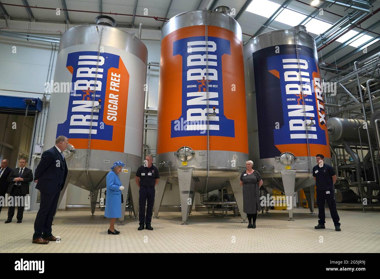 Queen Elizabeth II during a visit to AG Barr's factory in Cumbernauld ...