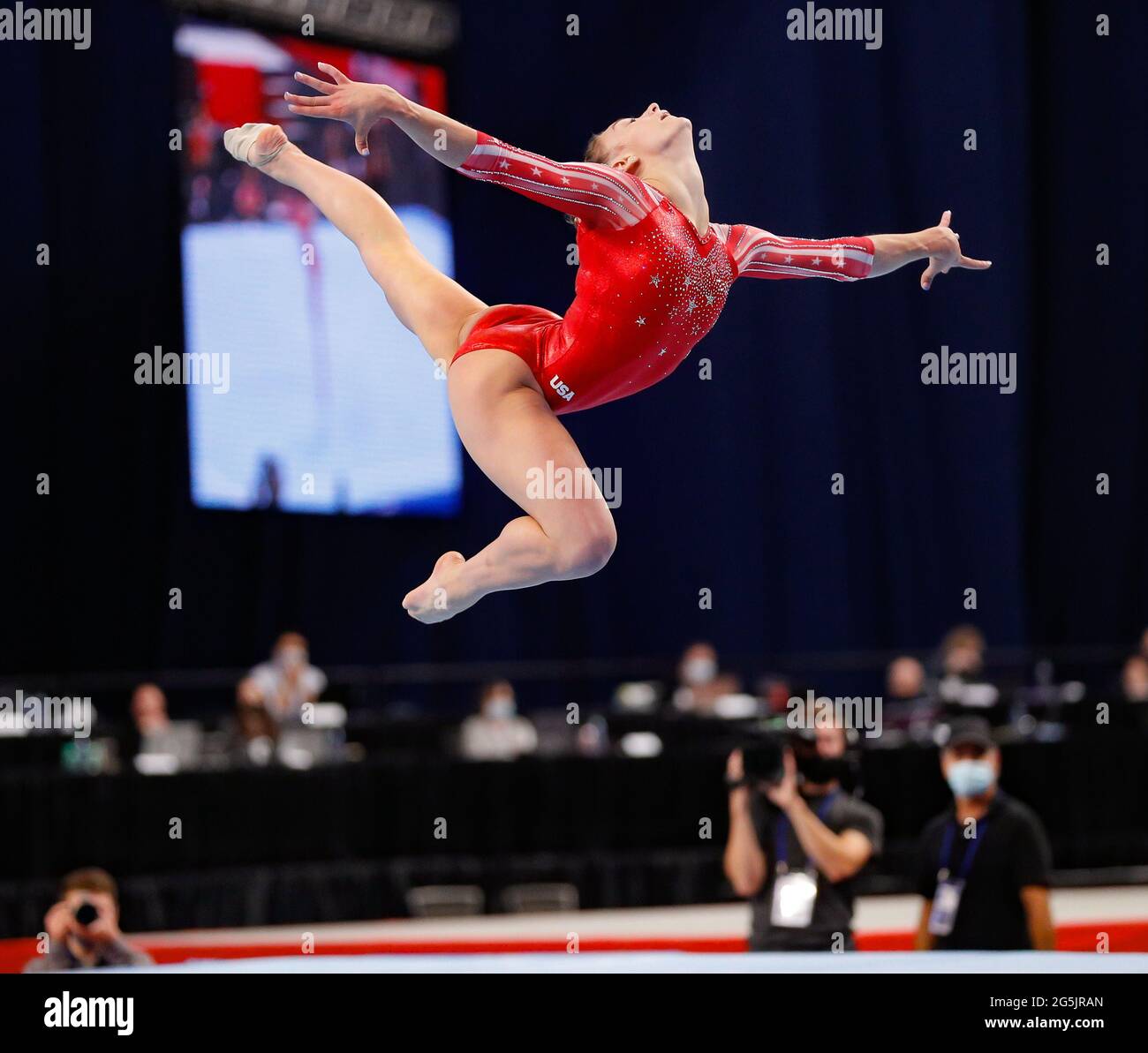 June 27, 2021: Grace McCallum leaps into the air during her floor ...