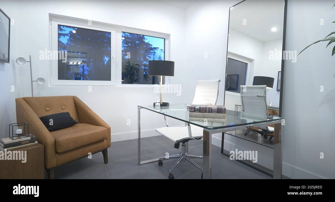 Elegant, Contemporary And Furnished Workroom. Illuminated Business ...
