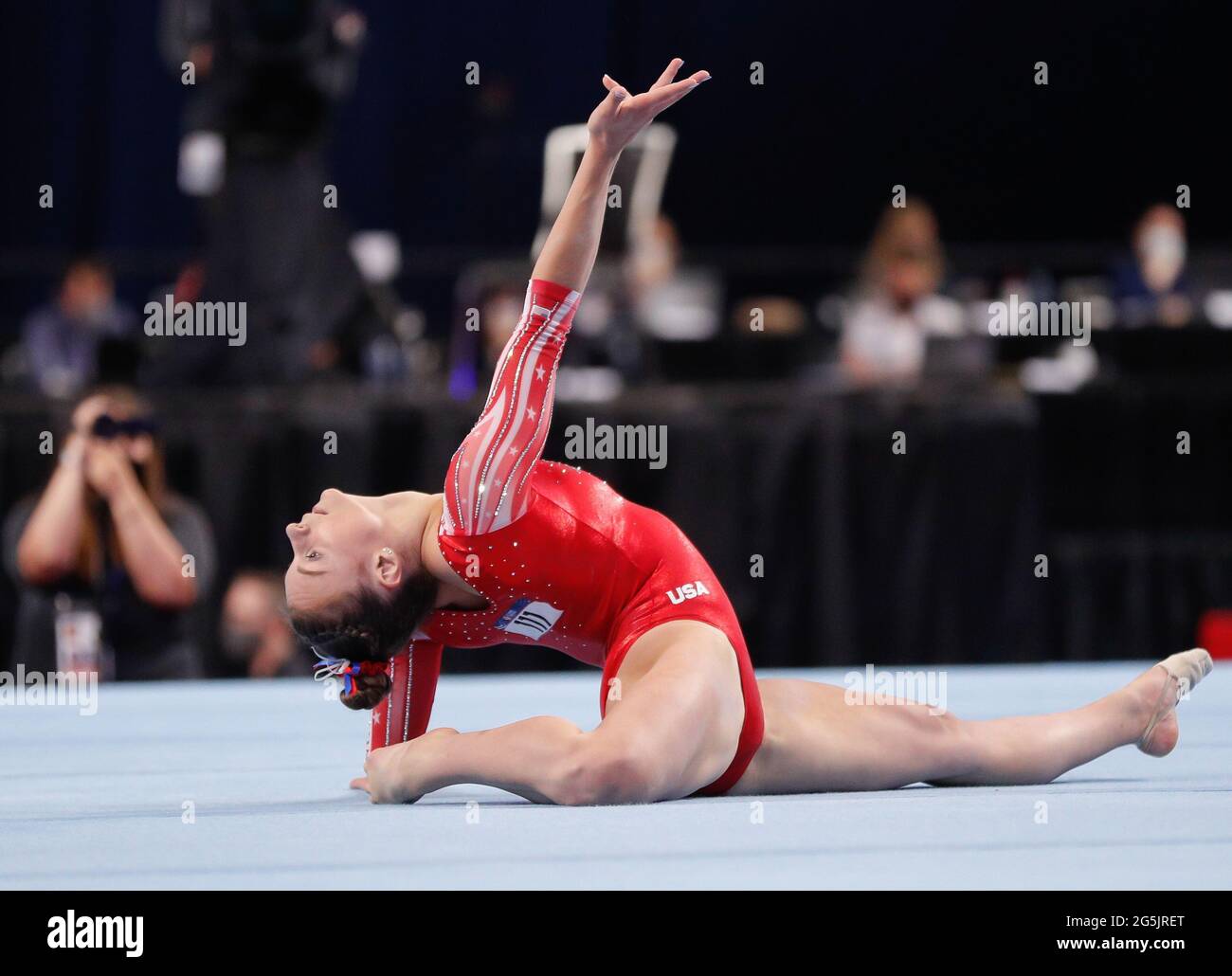 June 27, 2021: Grace McCallum finishes her floor routine during Day 2 ...
