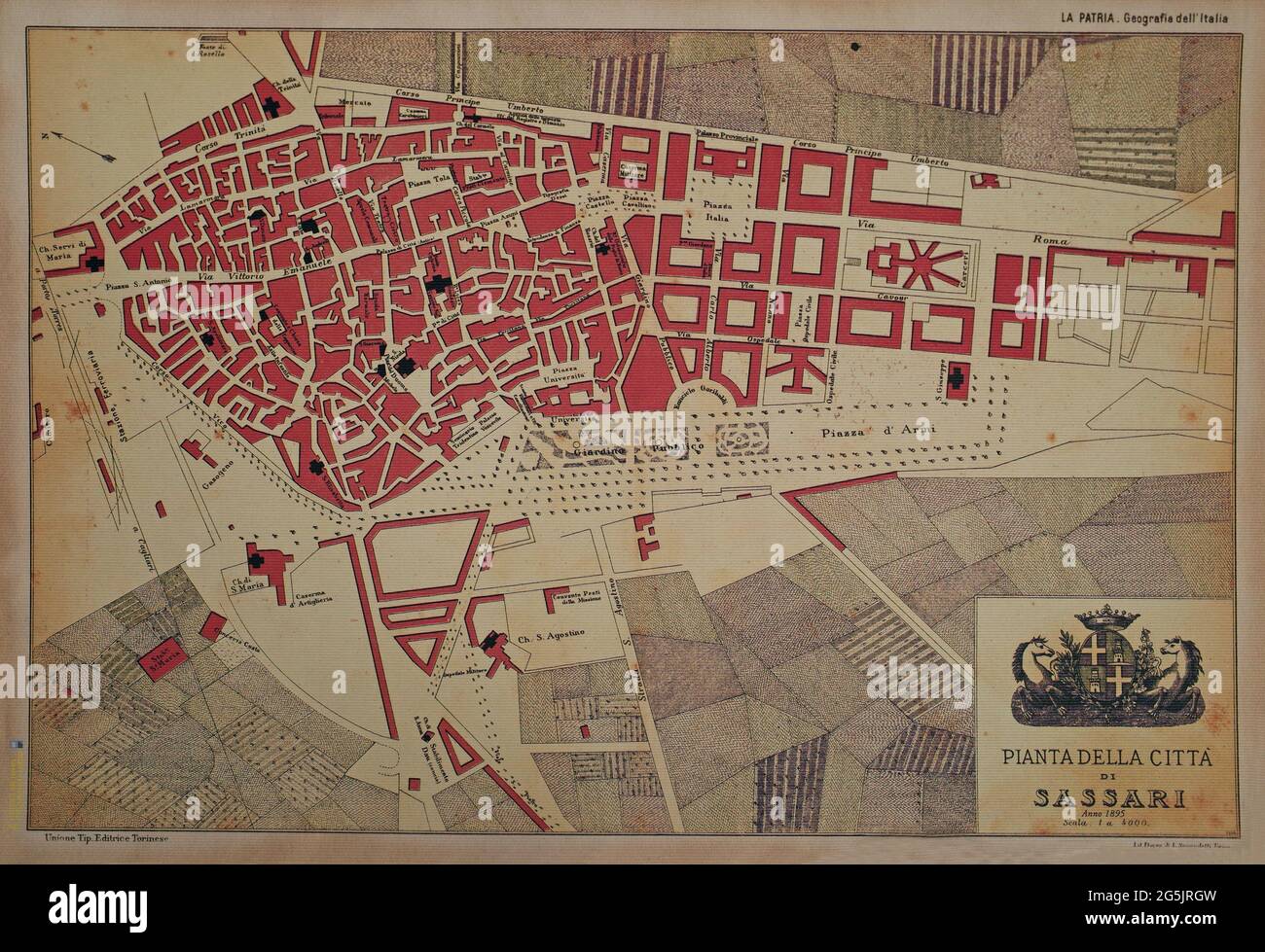 Old map of Sassari city, Sardinia, Italy. 1895 Stock Photo - Alamy