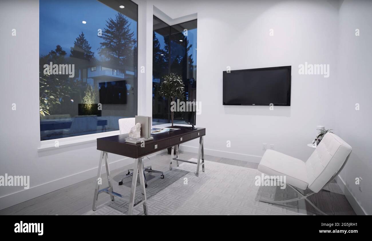 Elegant, Contemporary And Furnished Workroom. Illuminated Business ...