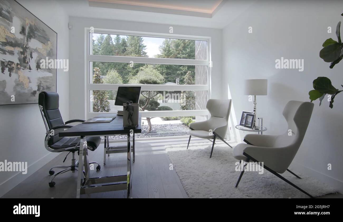 Elegant, Contemporary And Furnished Workroom. Illuminated Business ...