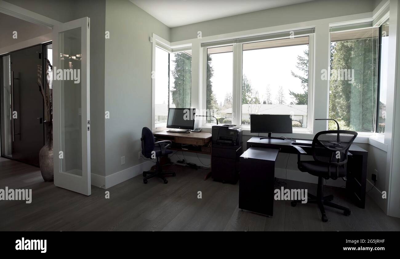 Elegant, Contemporary And Furnished Workroom. Illuminated Business ...