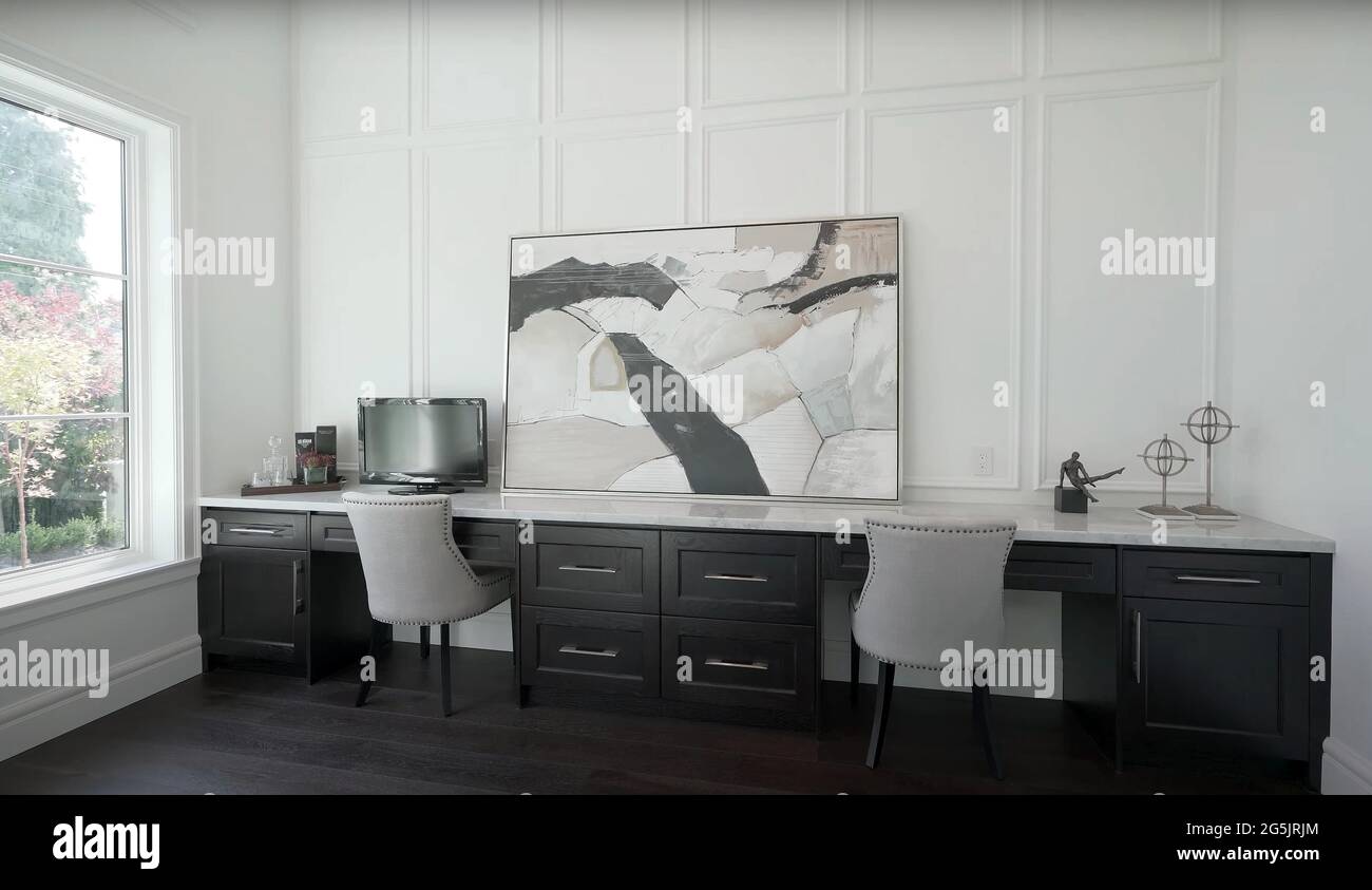 Elegant, Contemporary And Furnished Workroom. Illuminated Business ...