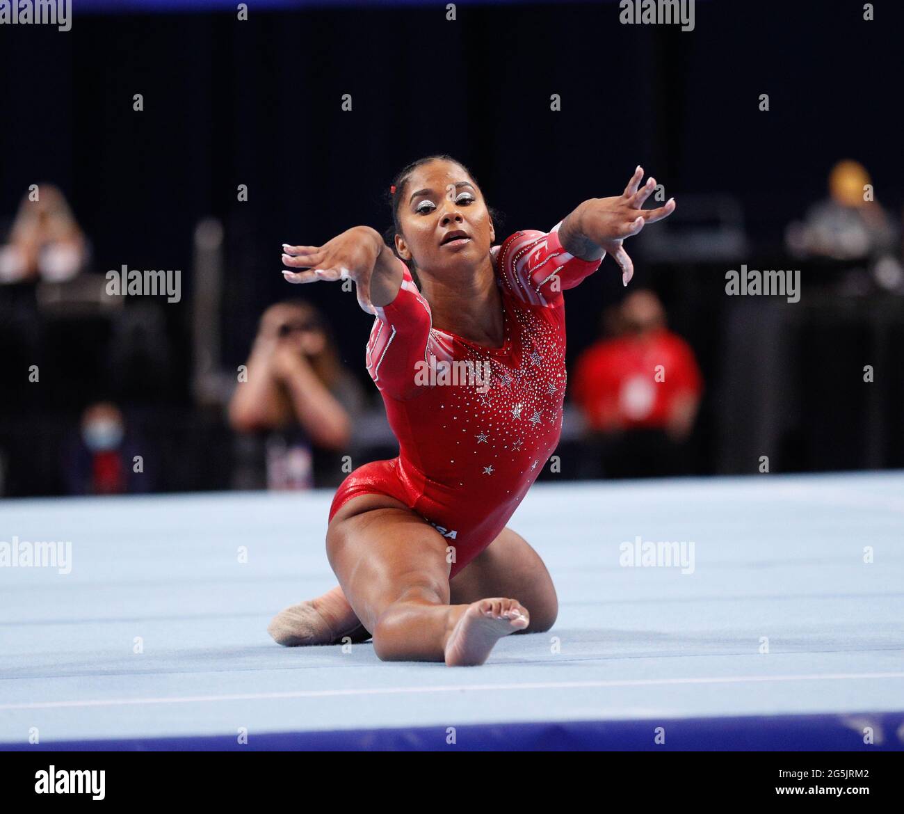 June 27, 2021: Jordan Chiles performs her floor routine during Day 2 of ...