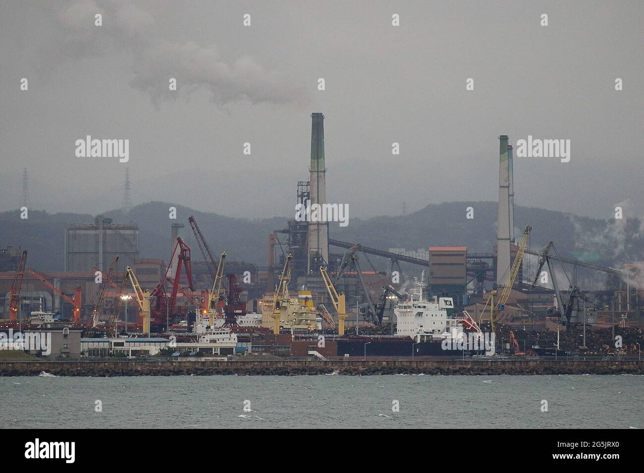 April 5, 2018-Pohang, South Korea-Genral View of POSCO STEEL plant in ...