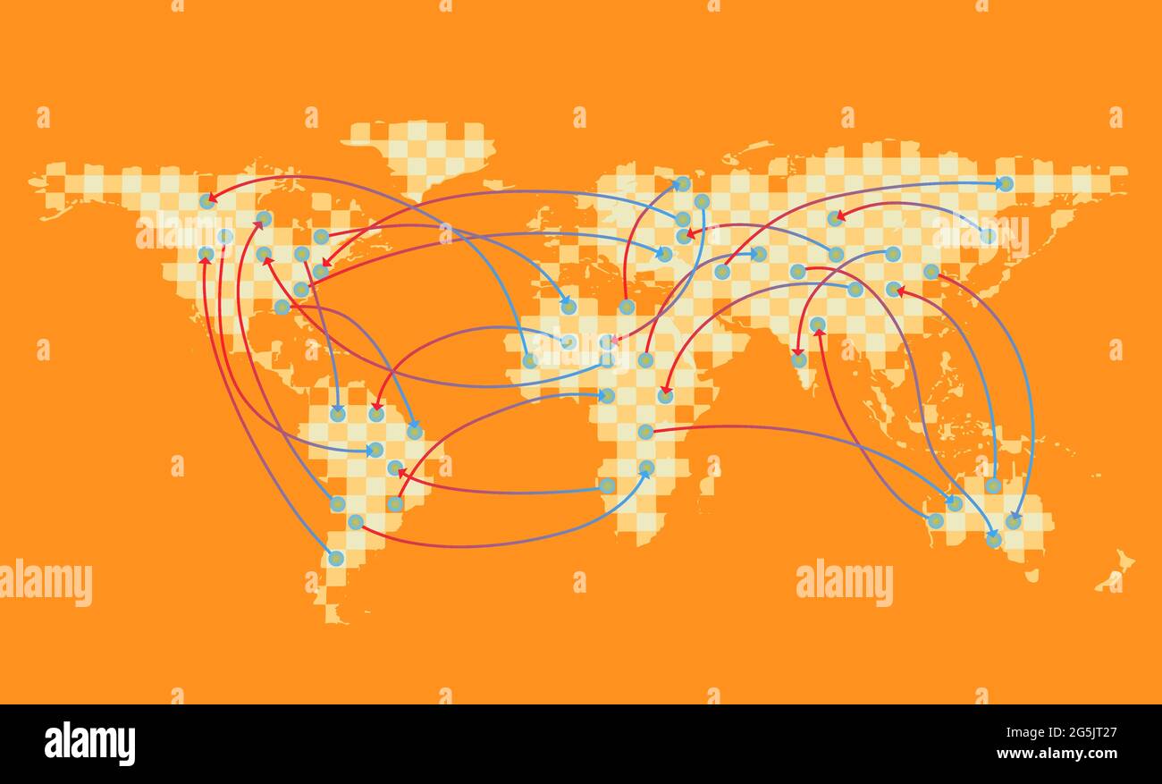 Abstract map of the world with arrows of flight courses of aircraft ...