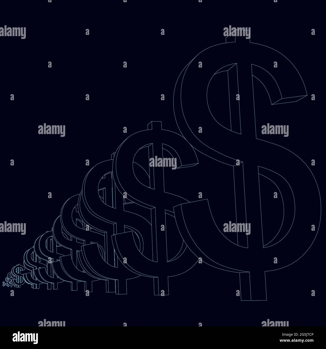 The outline of dollar signs increasing from afar. Vector illustration ...