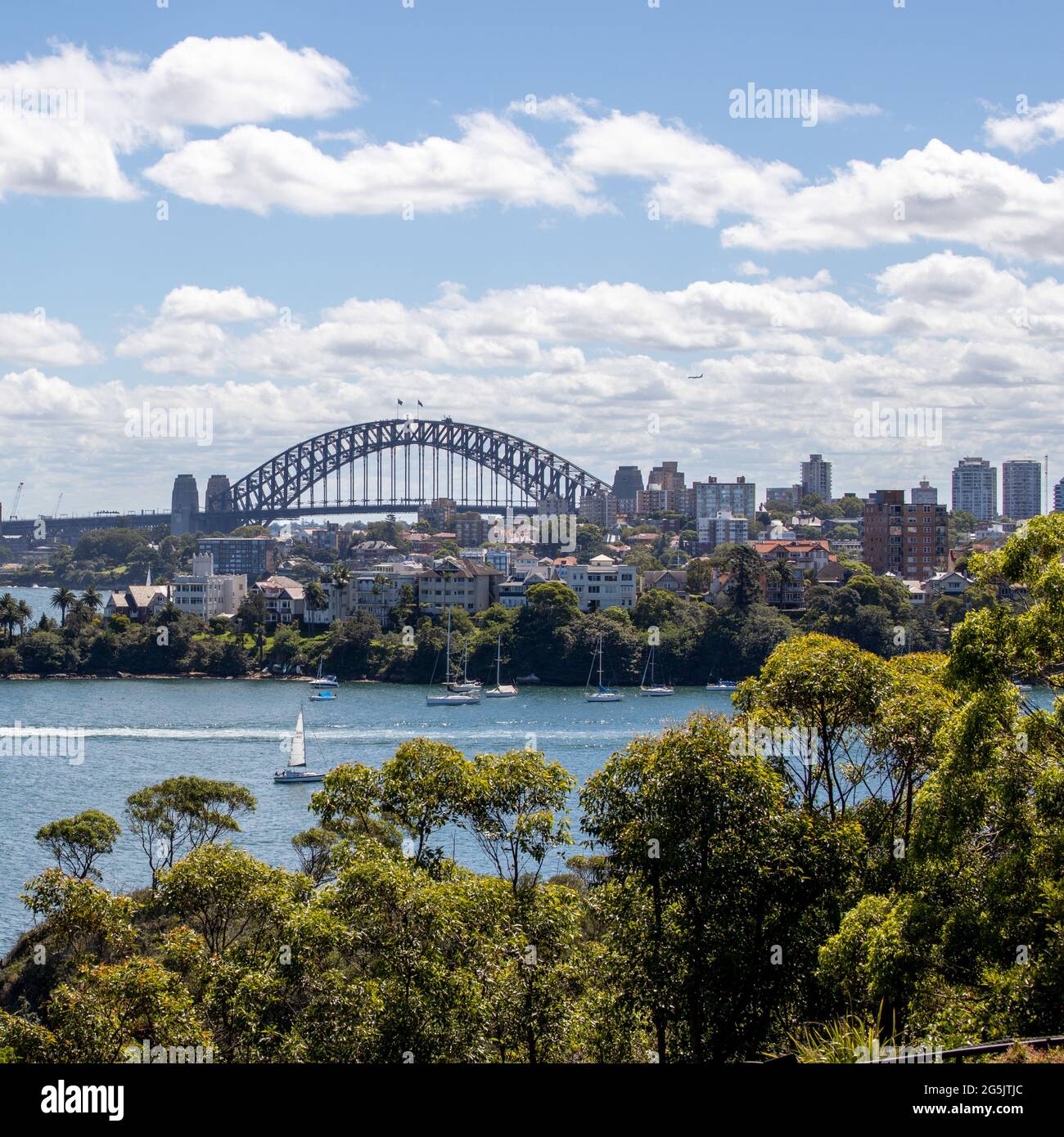 View of Sydney harbour and CDB on a beautiful sunny blue sky clear blue ...