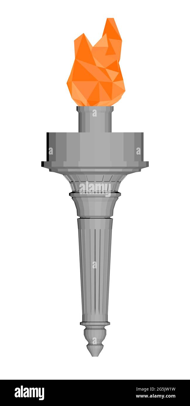 Torch with low poly fire isolated on white background. Vector ...