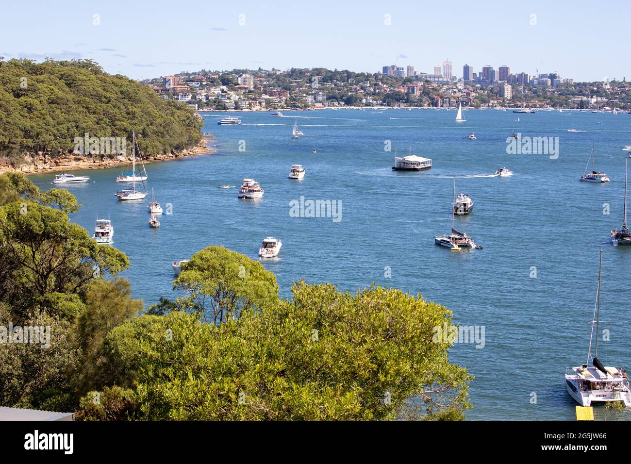 View of Sydney harbour and CDB on a beautiful sunny blue sky clear blue ...