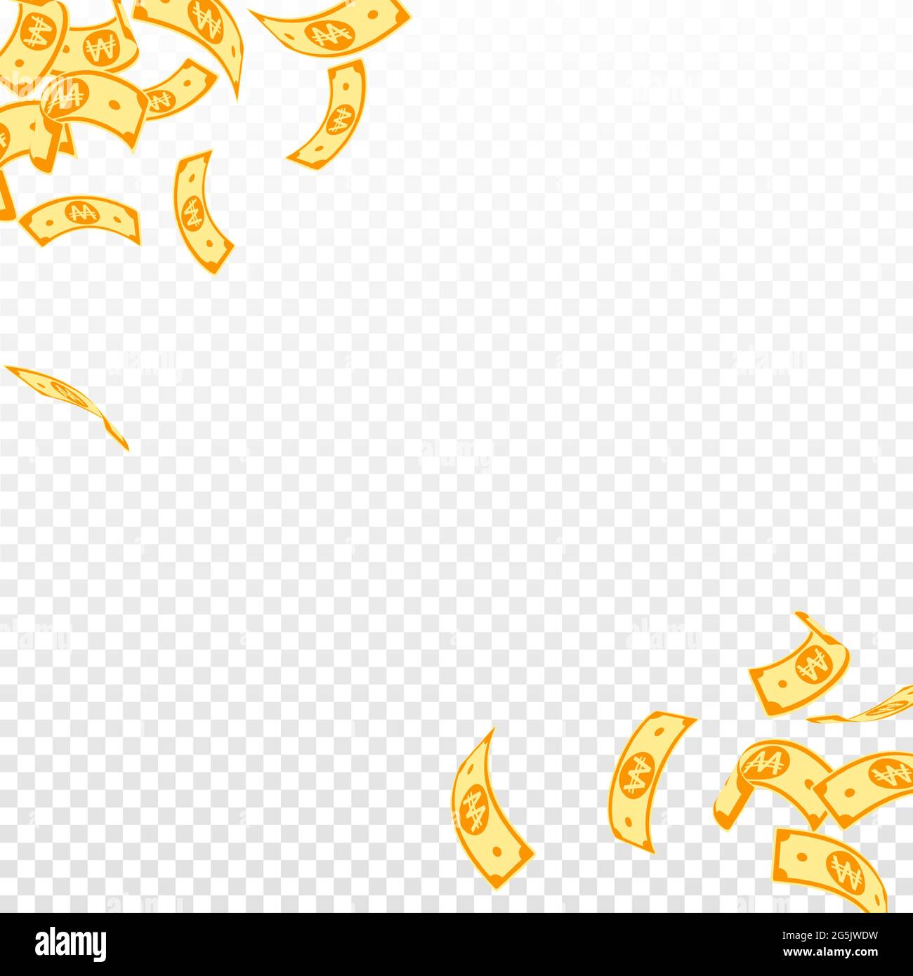 Korean won notes falling. Floating WON bills on transparent background ...