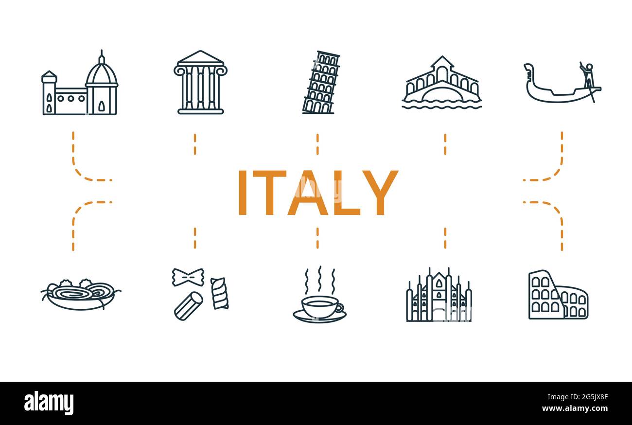 Italy icon set. Contains editable icons italy theme such as pisa ...