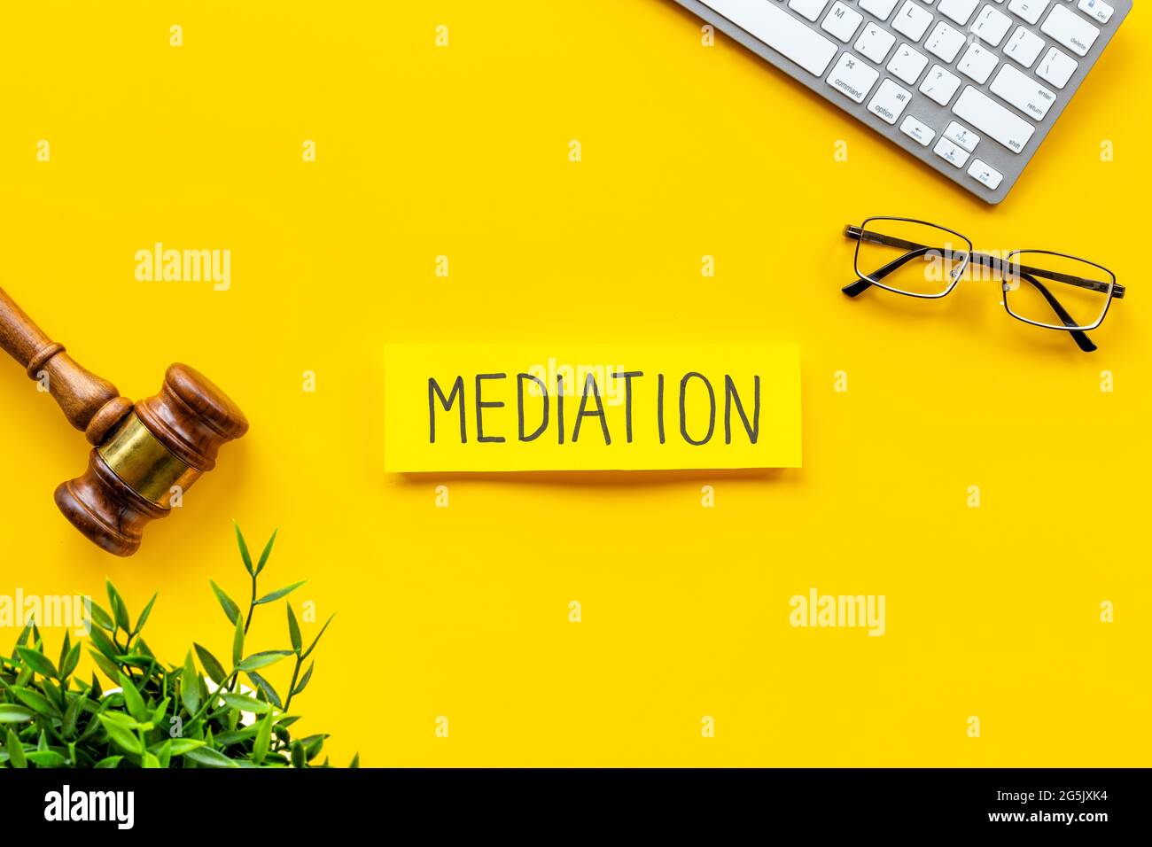 Word mediation on sticky notes on office table. Conflict resolving ...