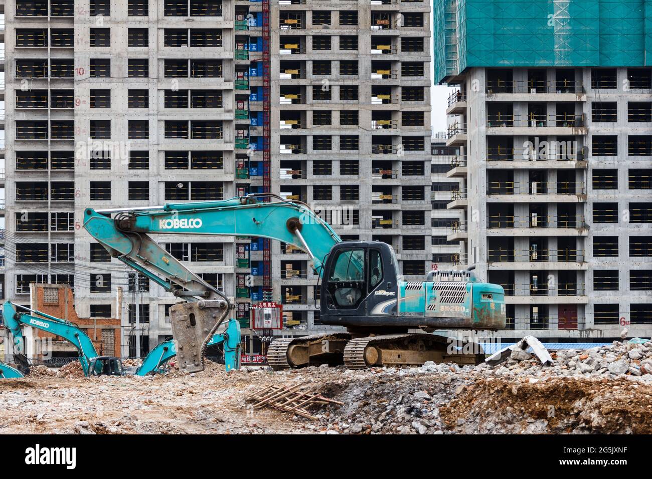 Residential concrete buildings under construction in Chinese city ...